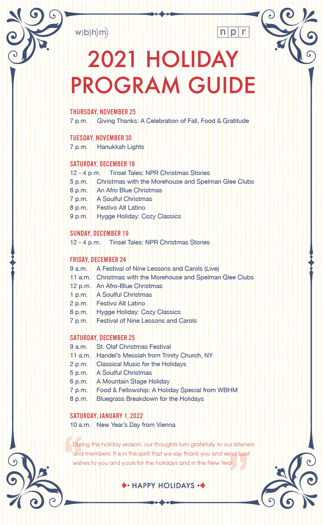 Holiday Programming 2021 | WBHM 90.3